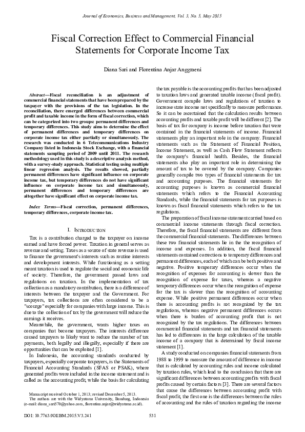 (PDF) Fiscal Correction Effect to Commercial Financial Statements for ...