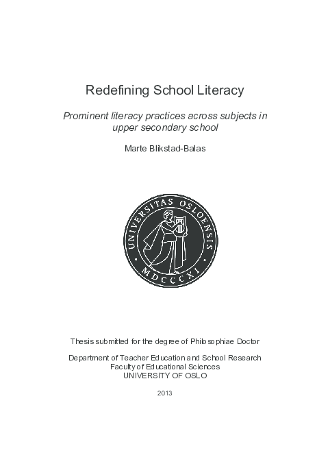 (PDF) Redefining School Literacy: Prominent literacy practices across ...