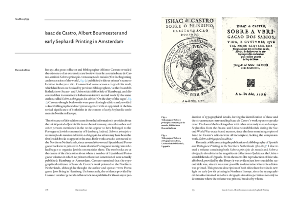Isaac de Castro, Albert Boumeester and early Sephardi Printing in Amsterdam