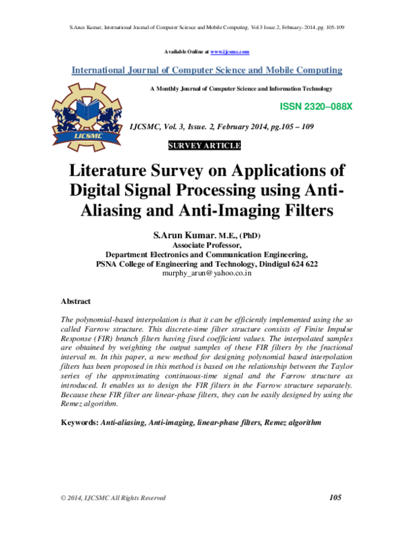 (PDF) Literature Survey on Applications of Digital Signal Processing using Anti-Aliasing and ...