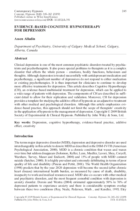 (PDF) Contemporary Hypnosis 245 EVIDENCE-BASED COGNITIVE HYPNOTHERAPY ...