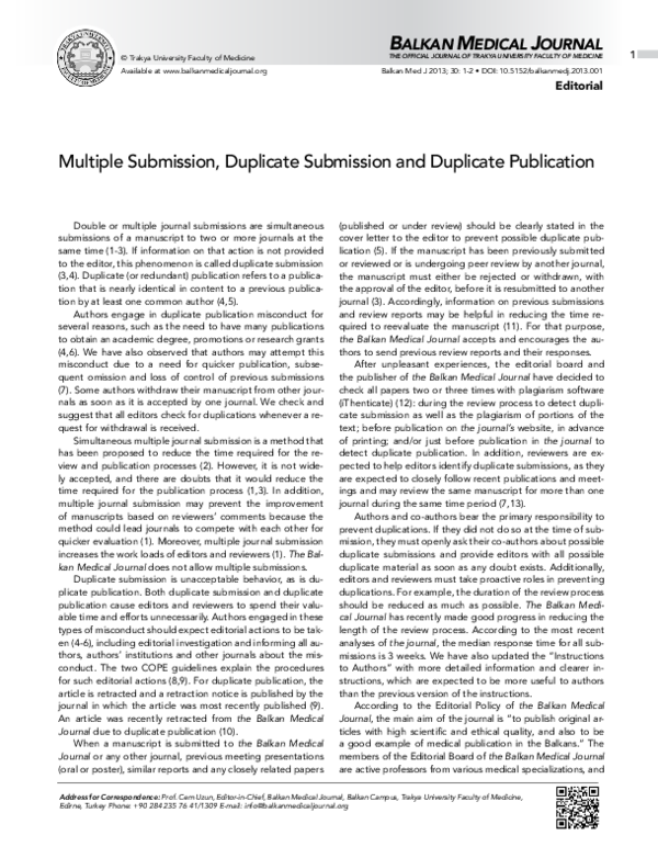 (PDF) Double or multiple journal submissions
