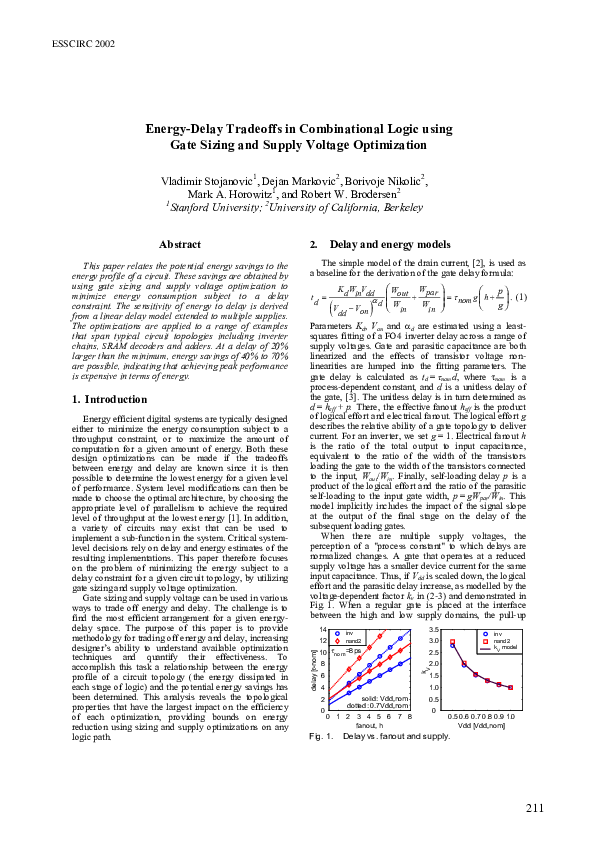 (PDF) Energy–delay tradeoffs in combinational logic using gate sizing and supply voltage ...