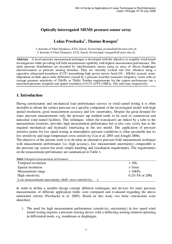 (PDF) Optically interrogated MEMS pressure sensor array