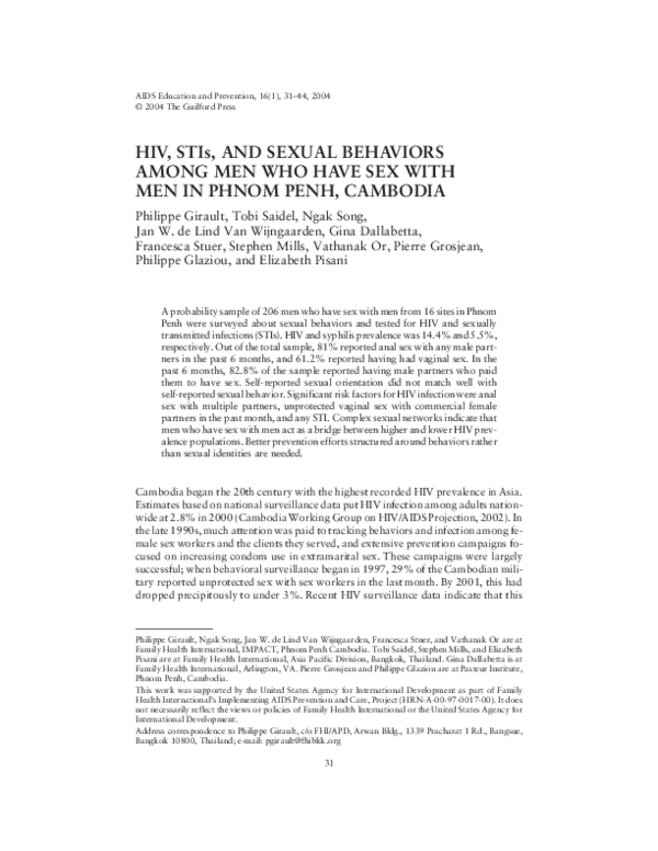 HIV and STI Risks Among MSM in Phnom Penh
