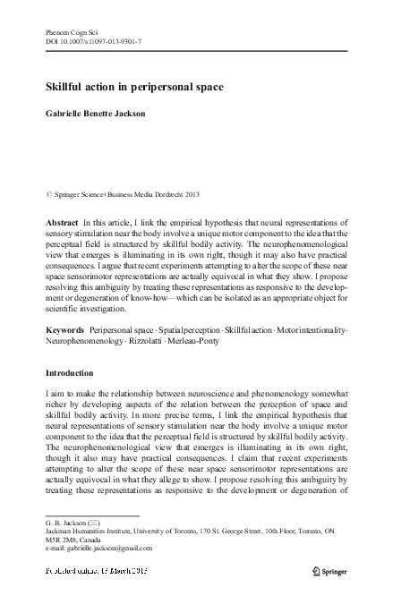 (PDF) Skillful Action in Peripersonal Space