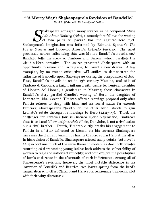 (PDF) 37 "'A Merry War': Shakespeare's Revision of Bandello"