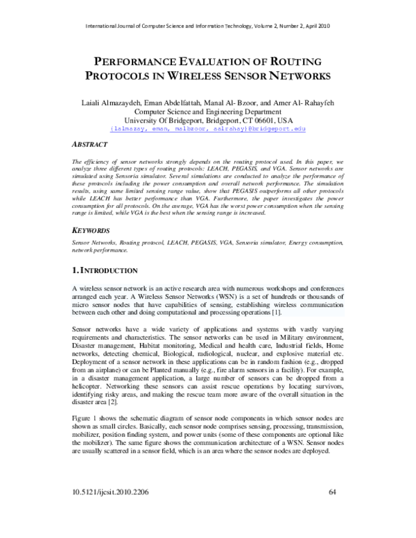 Pdf Performance Evaluation Of Routing Protocols In Wireless Sensor Networks