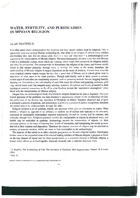 (PDF) Water, Fertility and Purification in Minoan Religion