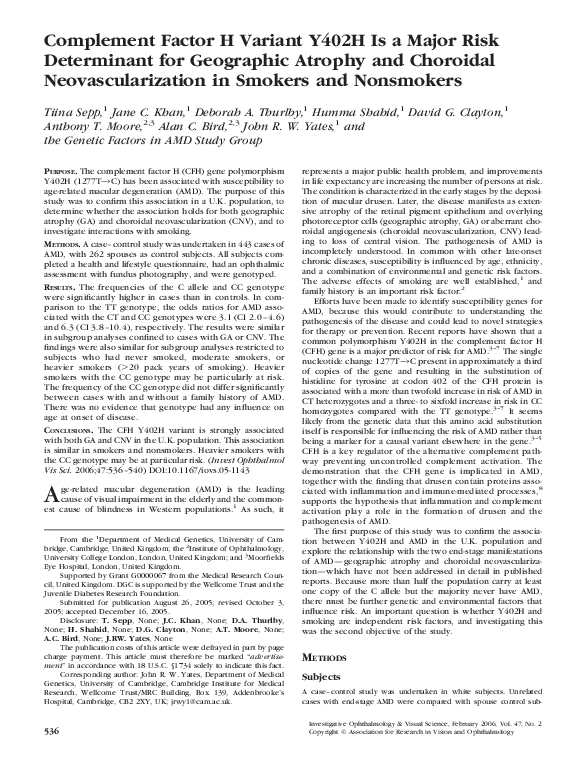 (PDF) Complement Factor H Variant Y402H Is a Major Risk Determinant for Geographic Atrophy and ...