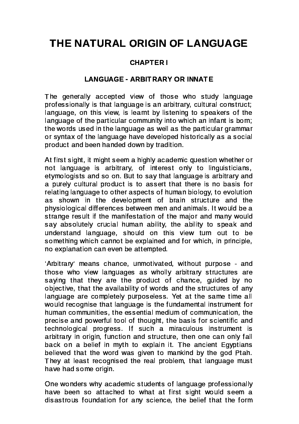(PDF) THE NATURAL ORIGIN OF LANGUAGE - ARBITRARY OR INNATE