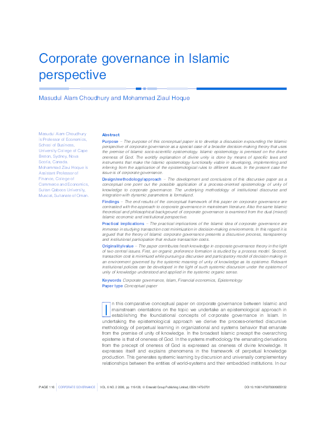 (PDF) Corporate governance in Islamic perspective