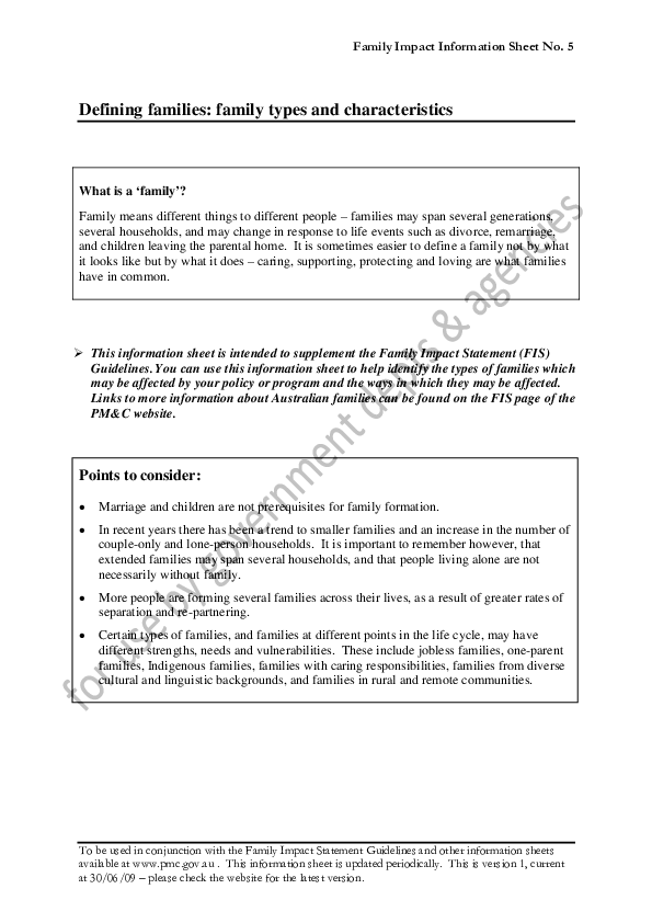 (PDF) Family Impact Information Sheet No. 5 Defining families: family ...