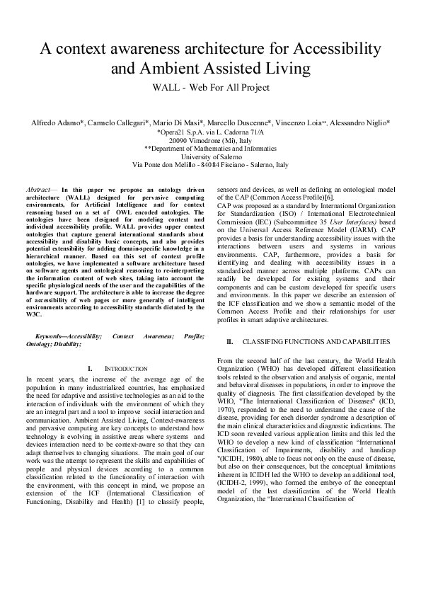 (PDF) A context awareness architecture for Accessibility and Ambient Assisted Living WALL -Web ...