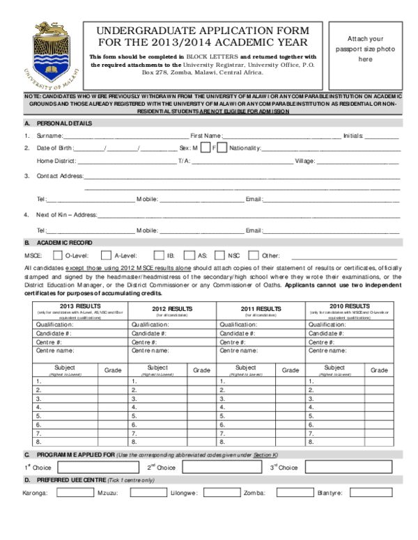 (PDF) 2013 Generic Undergraduate Students Application Form | Muhammad ...