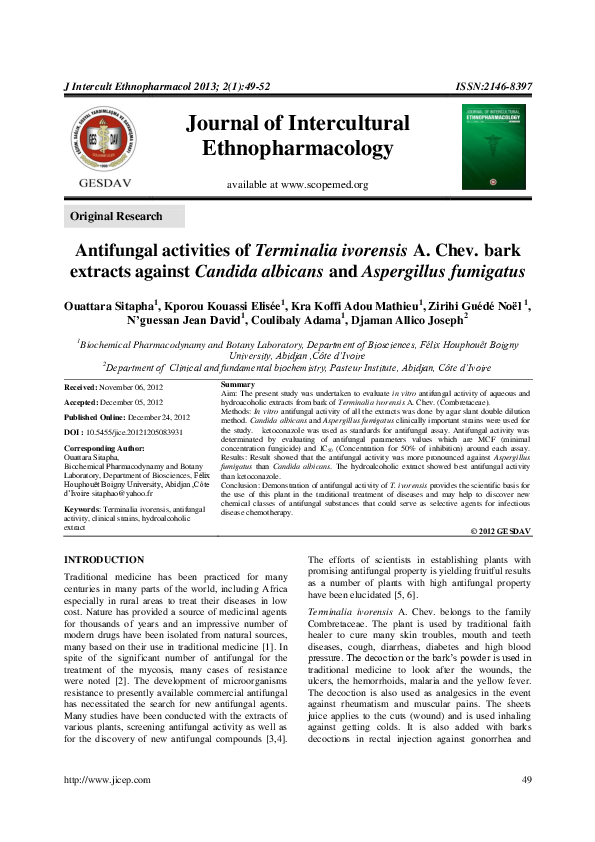 (PDF) Antifungal activities of Terminalia ivorensis A. Chev. bark extracts against Candida ...