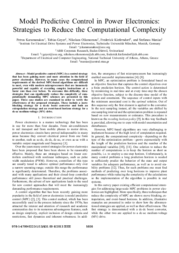 Pdf Model Predictive Control In Power Electronics Strategies To Reduce The Computational
