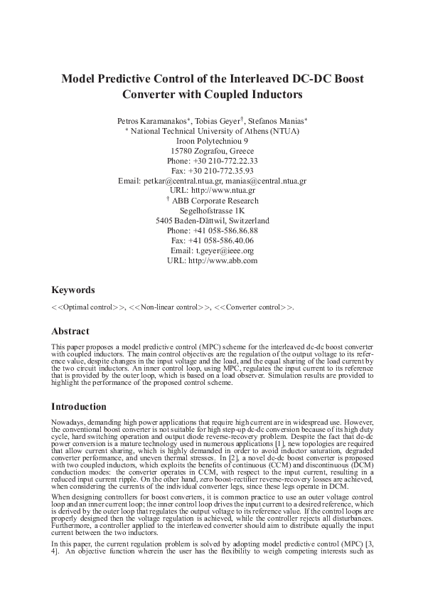 (PDF) Model predictive control of the interleaved DC-DC boost converter ...