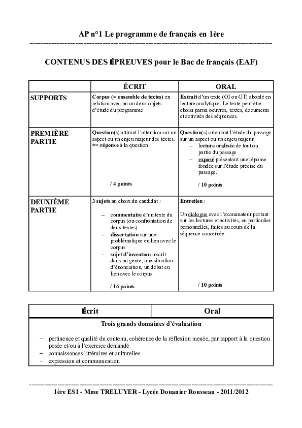 AP n1 Detail epreuves EAF ecrit et oral