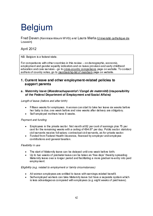 (PDF) Belgian country note - Leave polices and Research - 2012