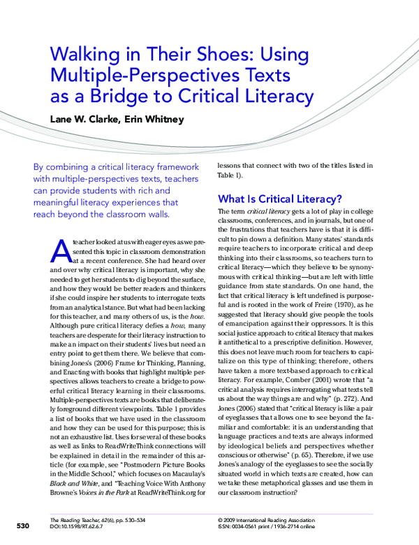 (PDF) Walking in Their Shoes: Using Multiple-Perspective Texts as a ...
