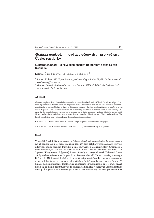 (PDF) Gratiola neglecta – nový zavlečený druh pro květenu České ...