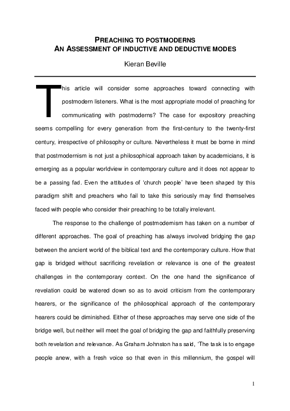 (DOC) Preaching to Postmoderns An Assessment of Inductive and Deductive ...