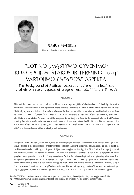 (PDF) Plotino "Mąstymo gyvenimas" 1