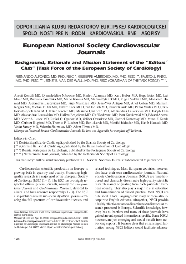 (PDF) European National Society Cardiovascular Journals Background ...