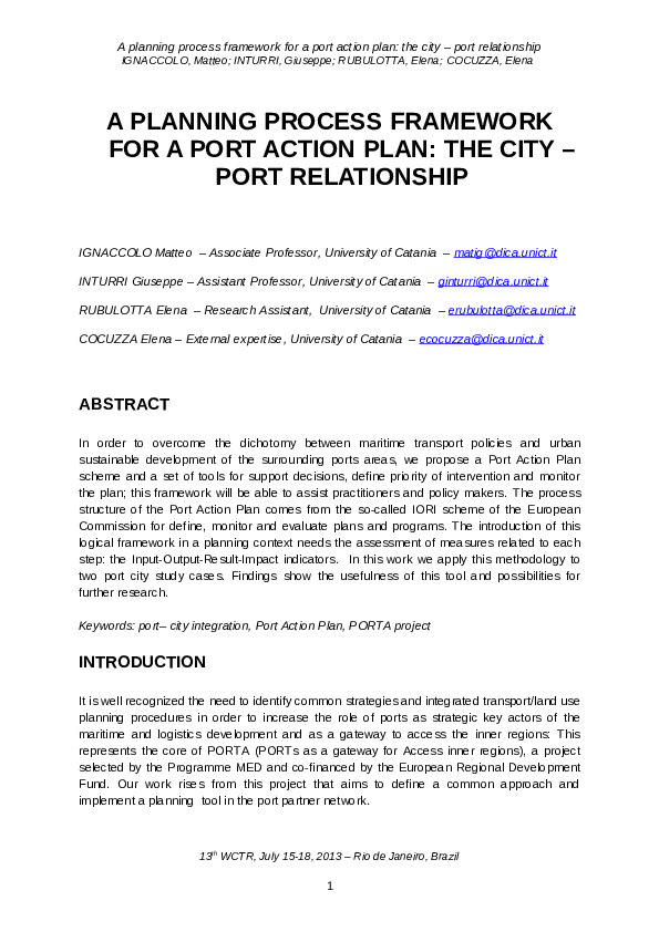 (PDF) A PLANNING PROCESS FRAMEWORK FOR A PORT ACTION PLAN: THE CITY ...