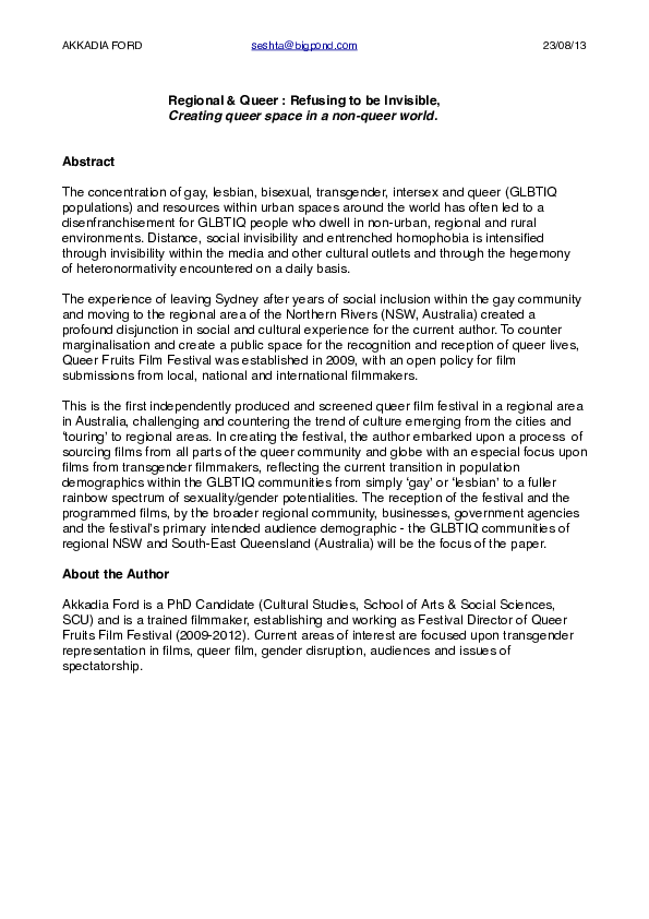 (PDF) Ford, Akkadia (2013). "Regional & Queer: Refusing to be invisible ...