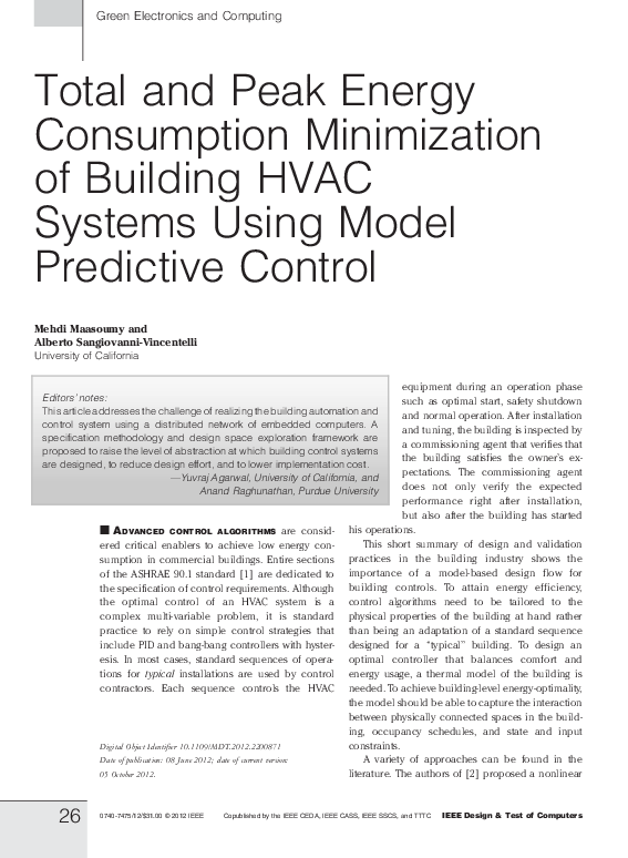 (PDF) Total and Peak Energy Consumption Minimization of Building HVAC Systems Using Model ...