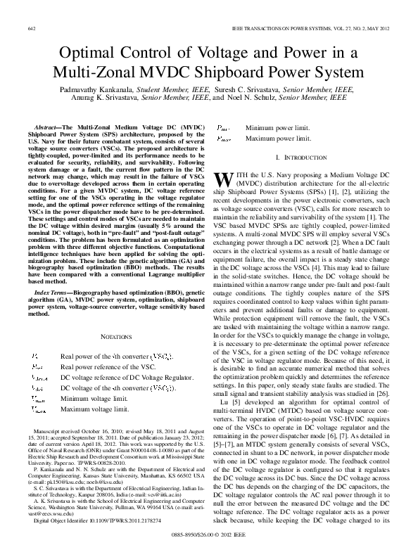 Pdf Computational Intelligence Application In Optimal Control Of Voltage And Power In A Multi