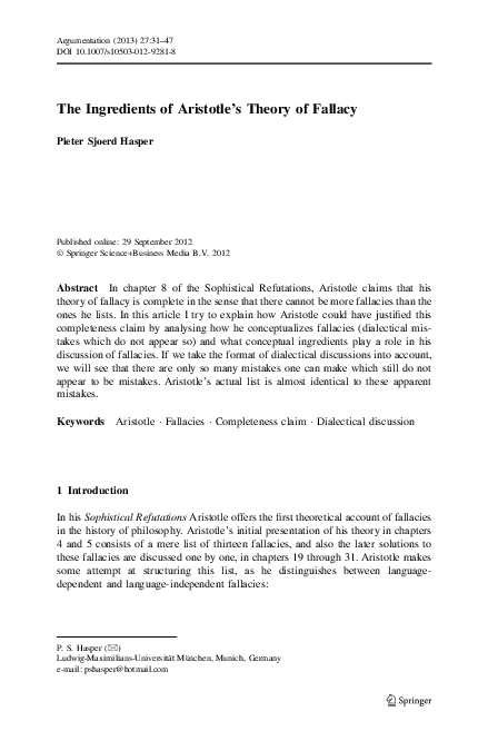 (PDF) The Ingredients of Aristotle's Theory of Fallacy