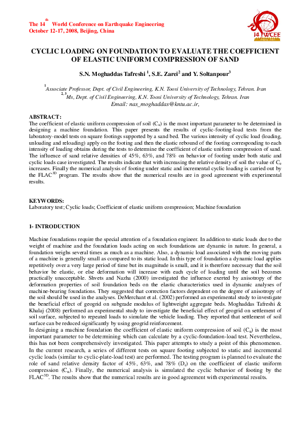 (PDF) CYCLIC LOADING ON FOUNDATION TO EVALUATE THE COEFFICIENT OF ...