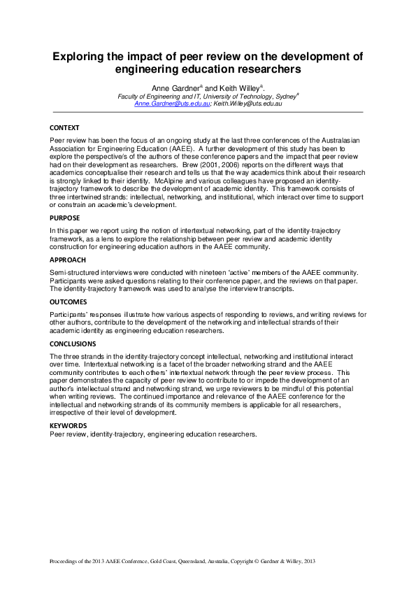 (PDF) Exploring the impact of peer review on development of engineering ...