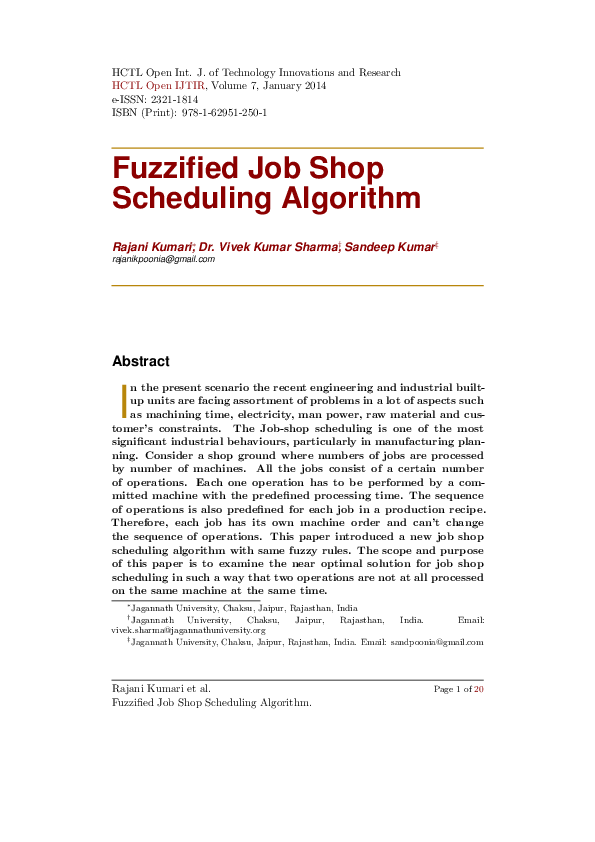 (PDF) Fuzzified Job Shop Scheduling Algorithm