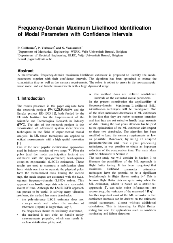 Frequency Domain Maximum Likelihood Identification Of Modal Parameters With Confidence Intervals