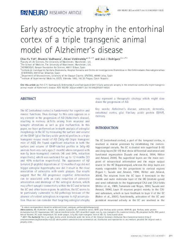 (PDF) Early astrocytic atrophy in the entorhinal cortex of a triple ...