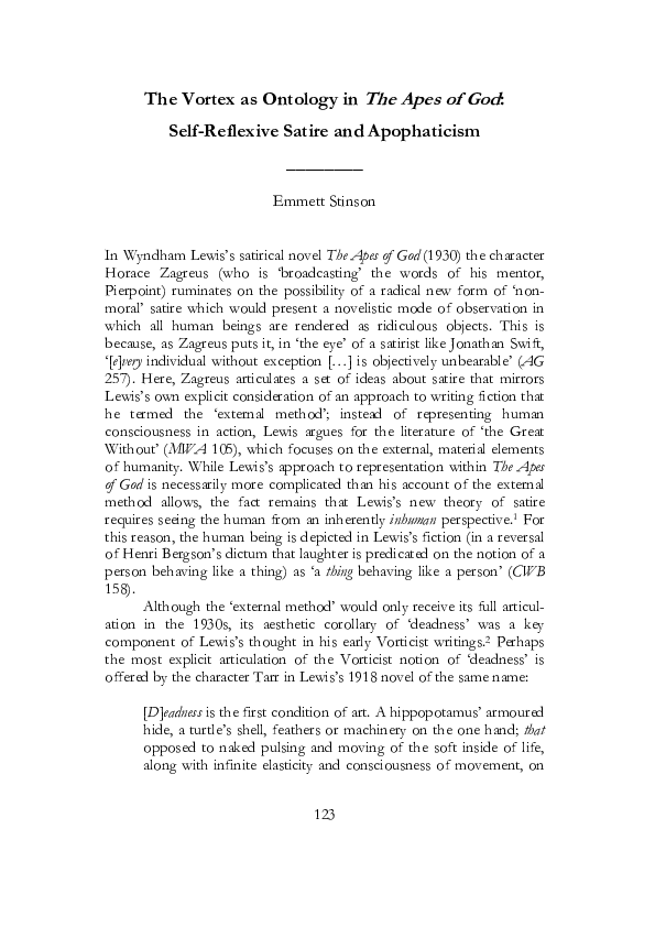 (PDF) The Vortex as Ontology in The Apes of God: Self-Reflexive Satire ...