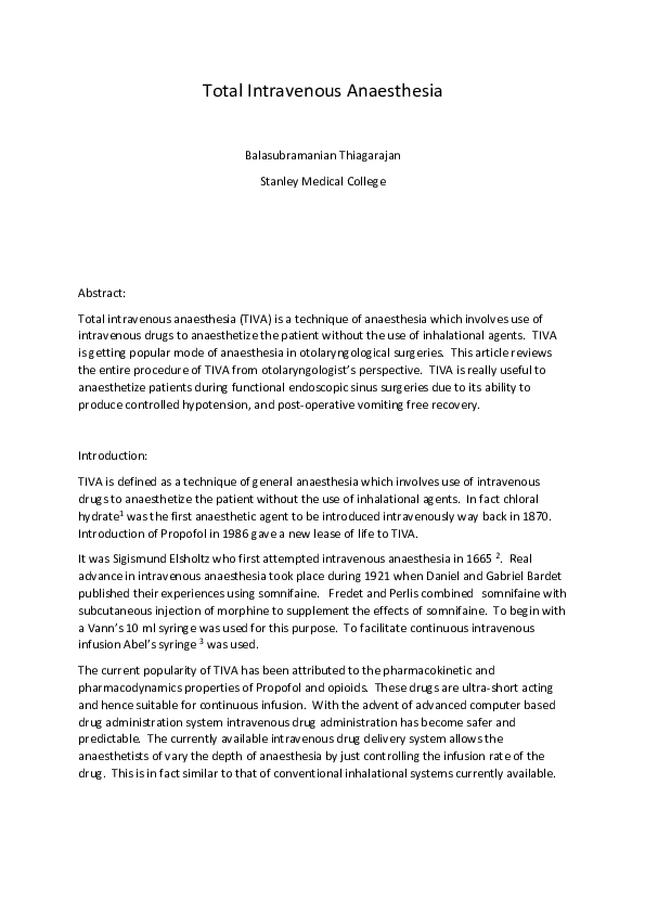 (PDF) Total Intravenous Anaesthesia