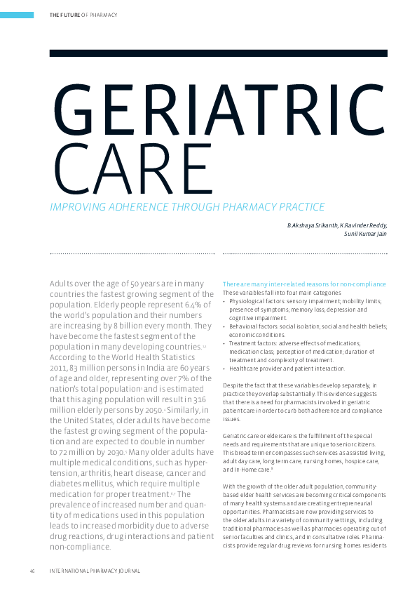 (PDF) Geriatric Care: Improving adherence with Pharmacy Practice