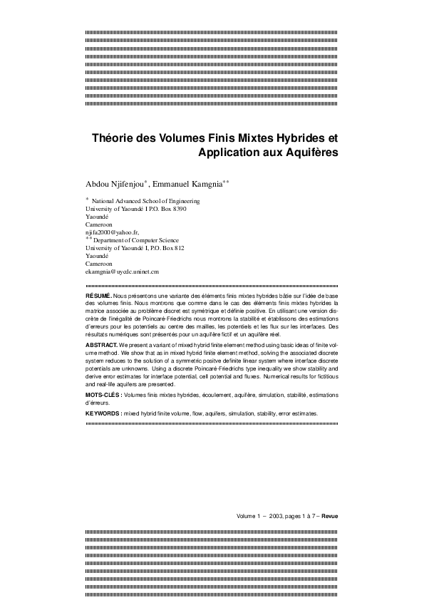 (PDF) Mixed hybrid finite volume theory and application to aquifers simulation