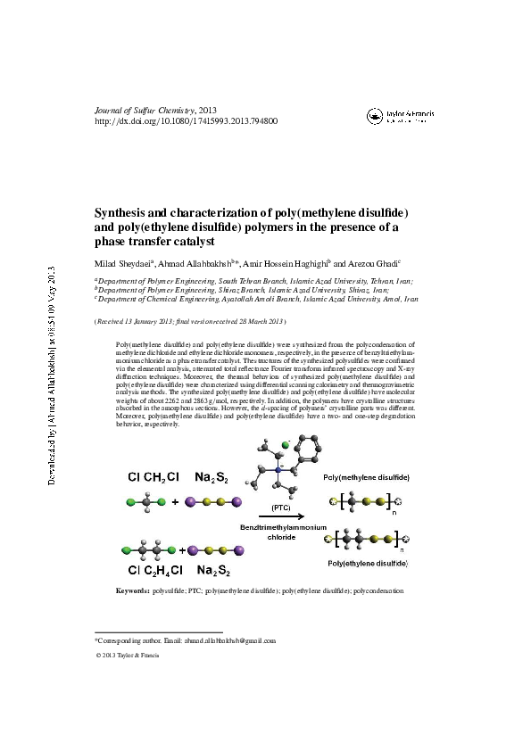 (PDF) Synthesis and characterization of poly(methylene disulfide) and ...