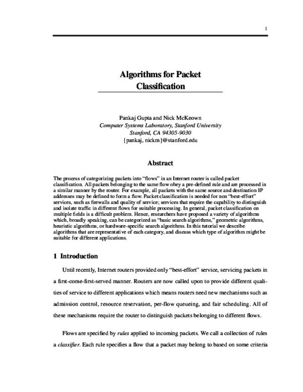 (PDF) Algorithms for packet classification