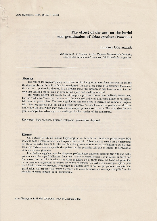 (PDF) The effect of the awn on the burial and germination of Stipa ...