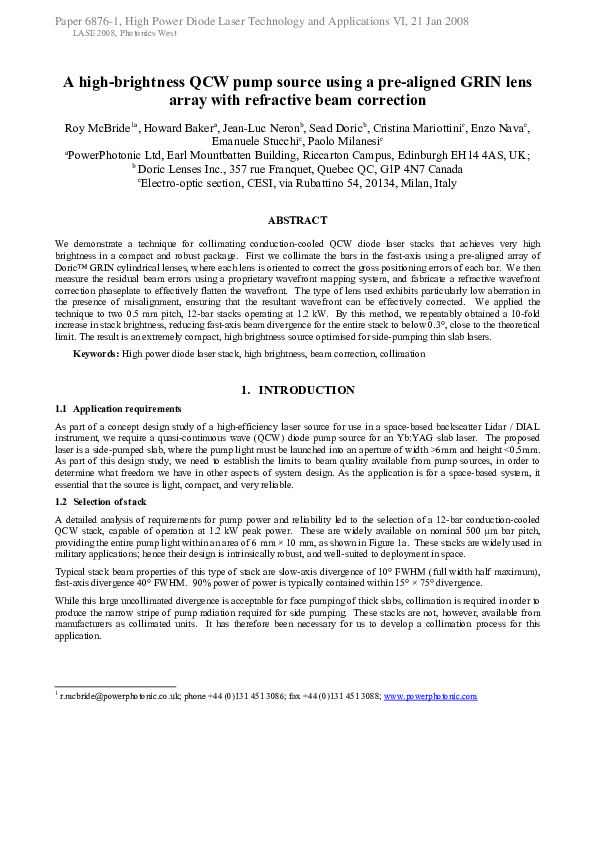 (PDF) A high-brightness QCW pump source using a pre-aligned GRIN lens ...