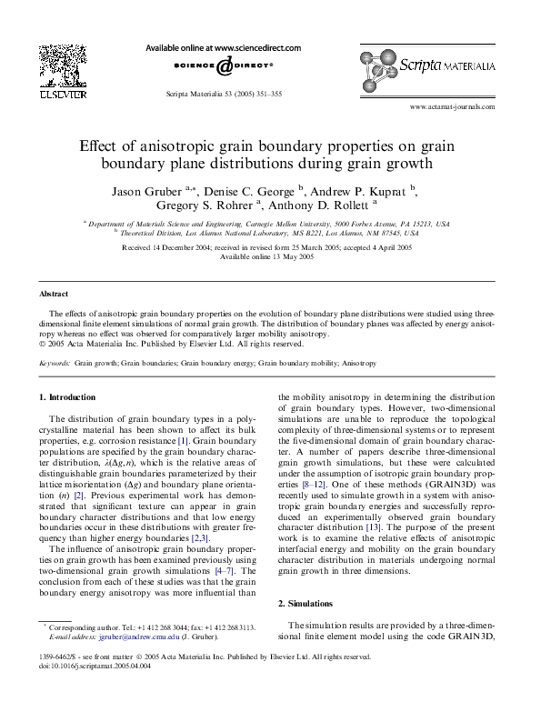(PDF) Effect of anisotropic grain boundary properties on grain boundary plane distributions ...
