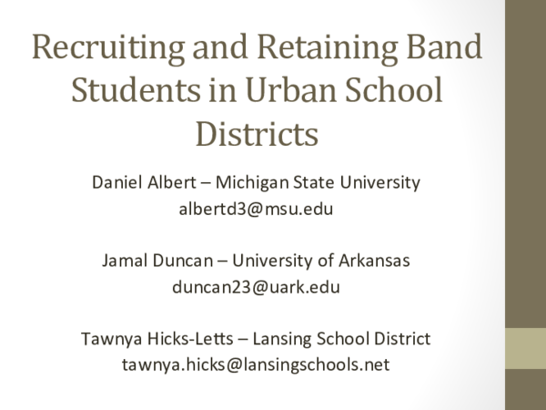 (PDF) Recruiting and Retaining Band Students in Urban School Districts