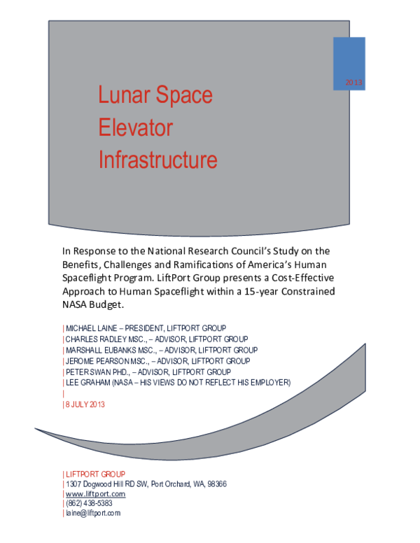 (PDF) Lunar Space Elevator Infrastructure